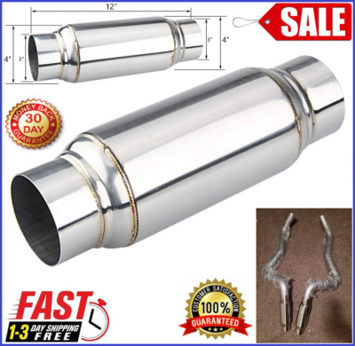 Race Bullet Exhaust Muffler Resonator 12" Long 3" Inlet/Outlet ...