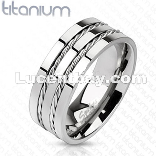 Spikes Solid Titanium Double Line Rope Twist Inlay Band Ring Size 10 | eBay