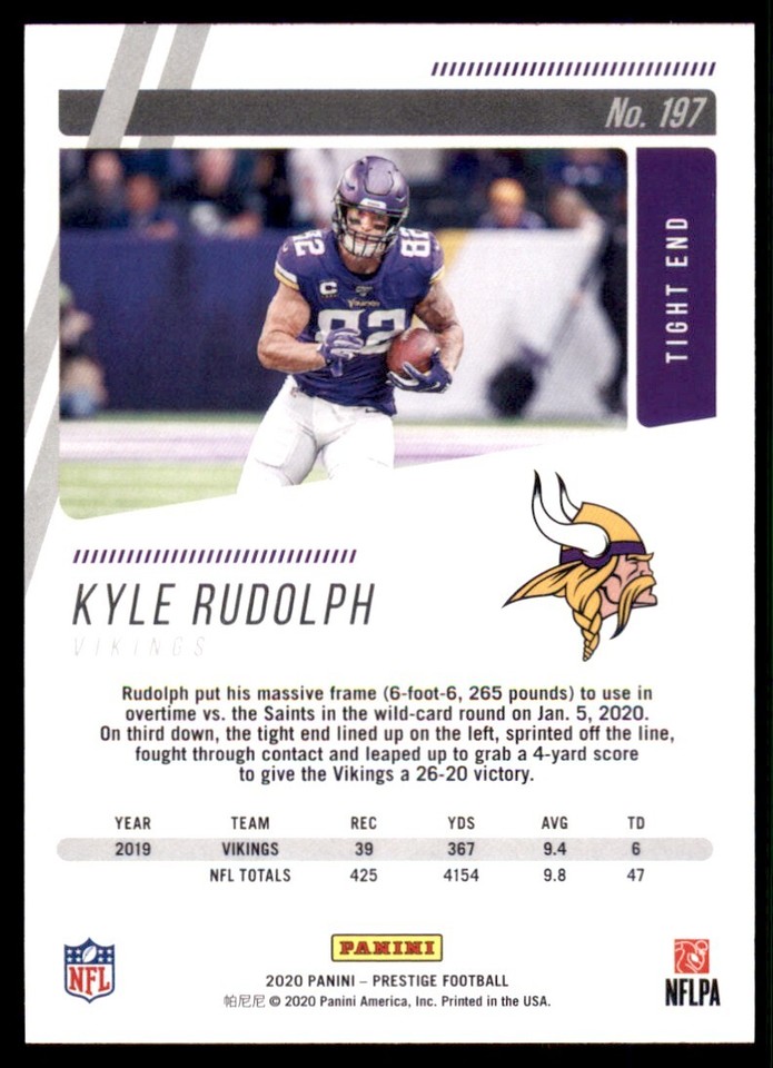 2020 Panini Prestige Kyle Rudolph Minnesota Vikings #197 | eBay