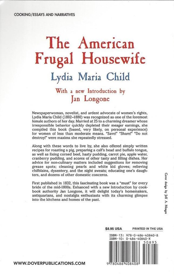 American Frugal Housewife Lydia Maria Child First Published 1832 Must ...