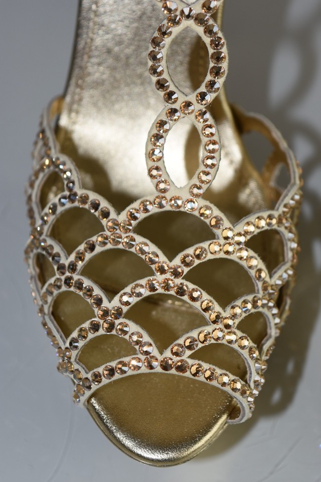 $1375 New Sergio Rossi CRYSTAL VAGUE Gold STRASS Wedding Eve Platform ...