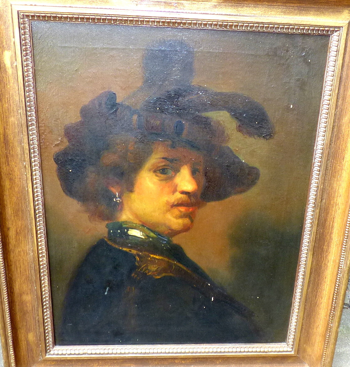 Carl Karl Faust Düsseldorf Öl Gemälde Portrait Mann Hut 60,8x46cm um ...