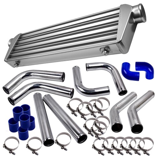 Universal Turbo Intercooler 27"x7"x2.5" & 2.5" Aluminum Pipe Tube Blue ...