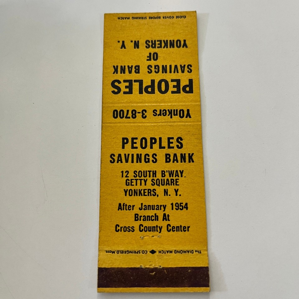Peoples Savings Bank Getty Square Yonkers NY Vintage Matchbook Cover ...