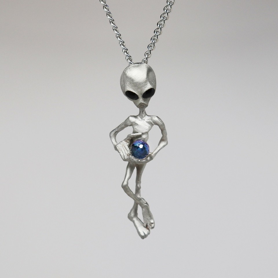 Alien Holding Faceted Crystal Ball Silver Finish Pewter Pendant ...