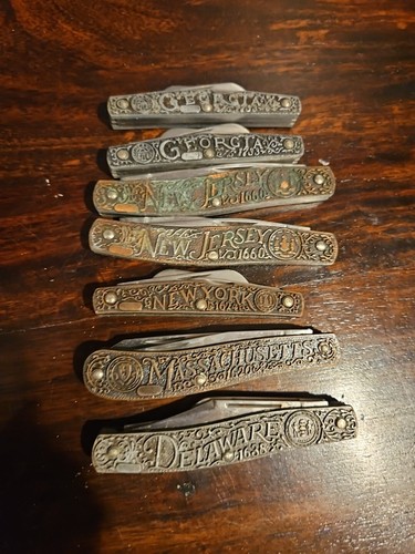lot of 7 vintage us state pocket folding knives georgia mass new jersey ...
