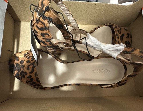 Forever 21 Leopard Print Open Toe Block Heels Size 10 | eBay