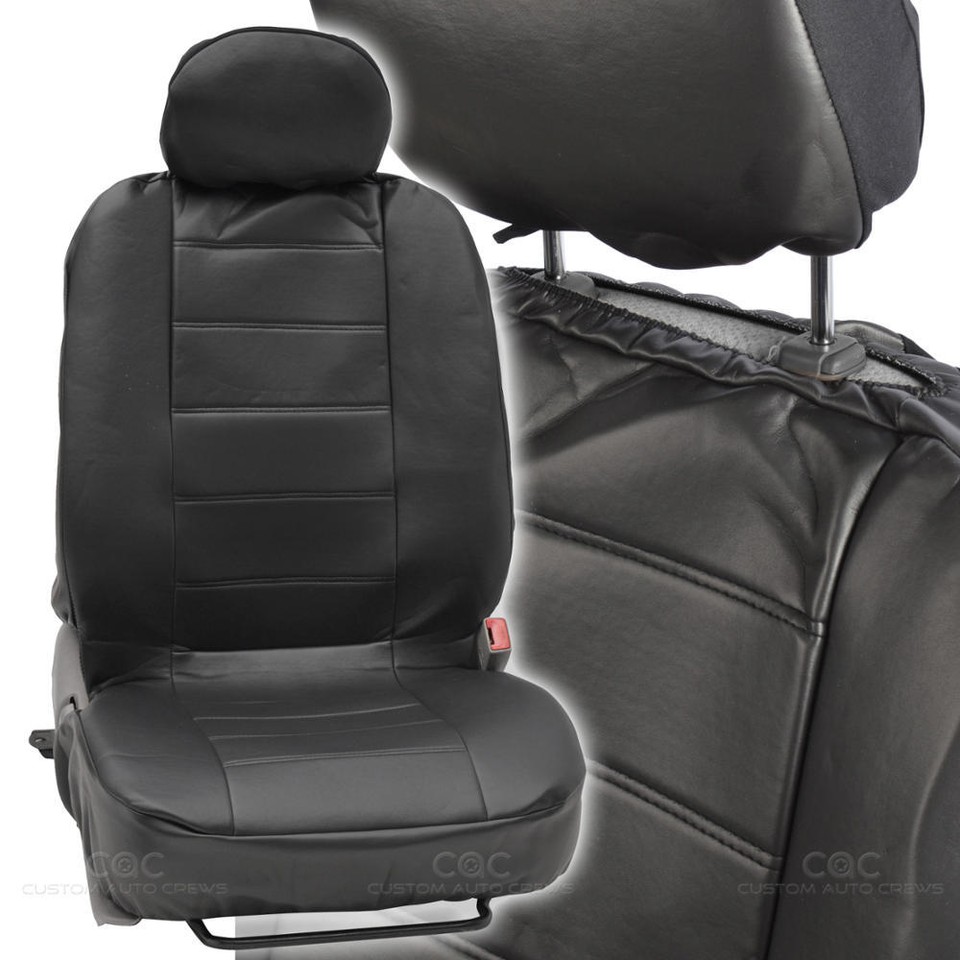 Black Leatherette Car Seat Covers Front Rear Full Set Synthetic Leather ...