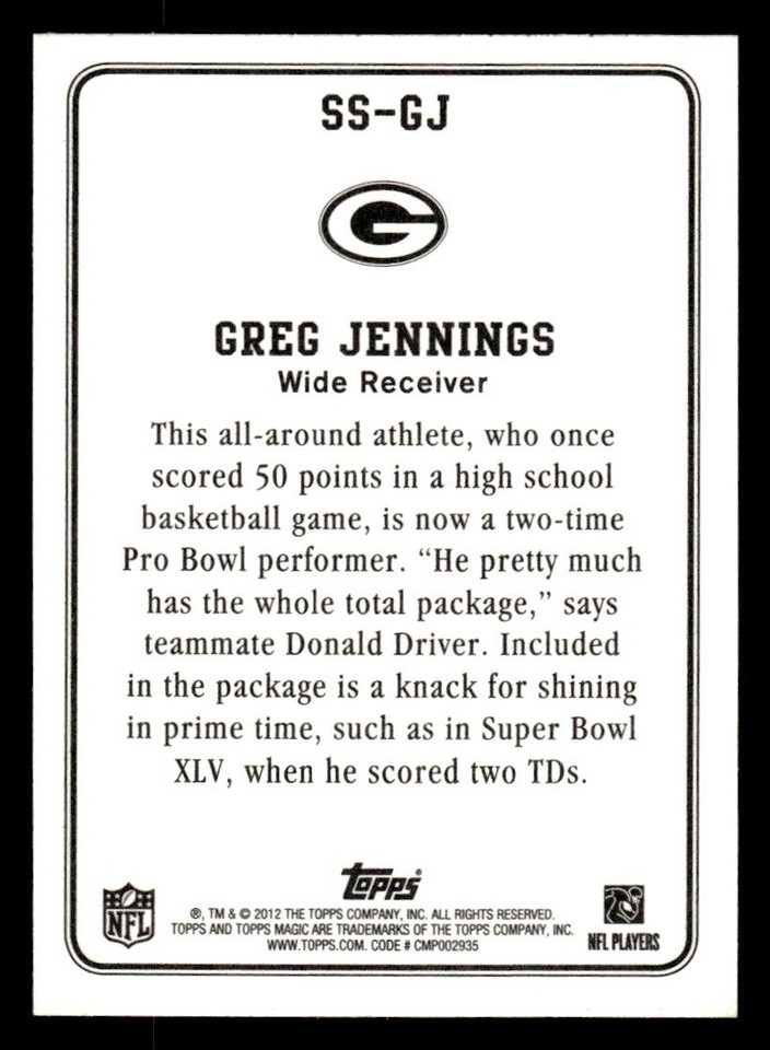 2012 Topps Magic #SS-GJ Greg Jennings Supernatural Stars Card Green Bay ...
