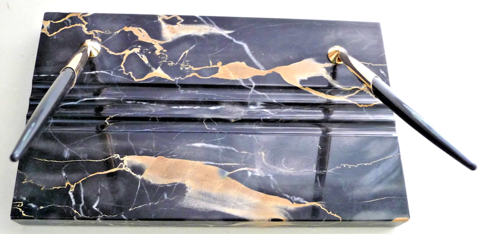 Sheaffer Vintage Black Marble Double Ball Pen Pen Desk Set | eBay