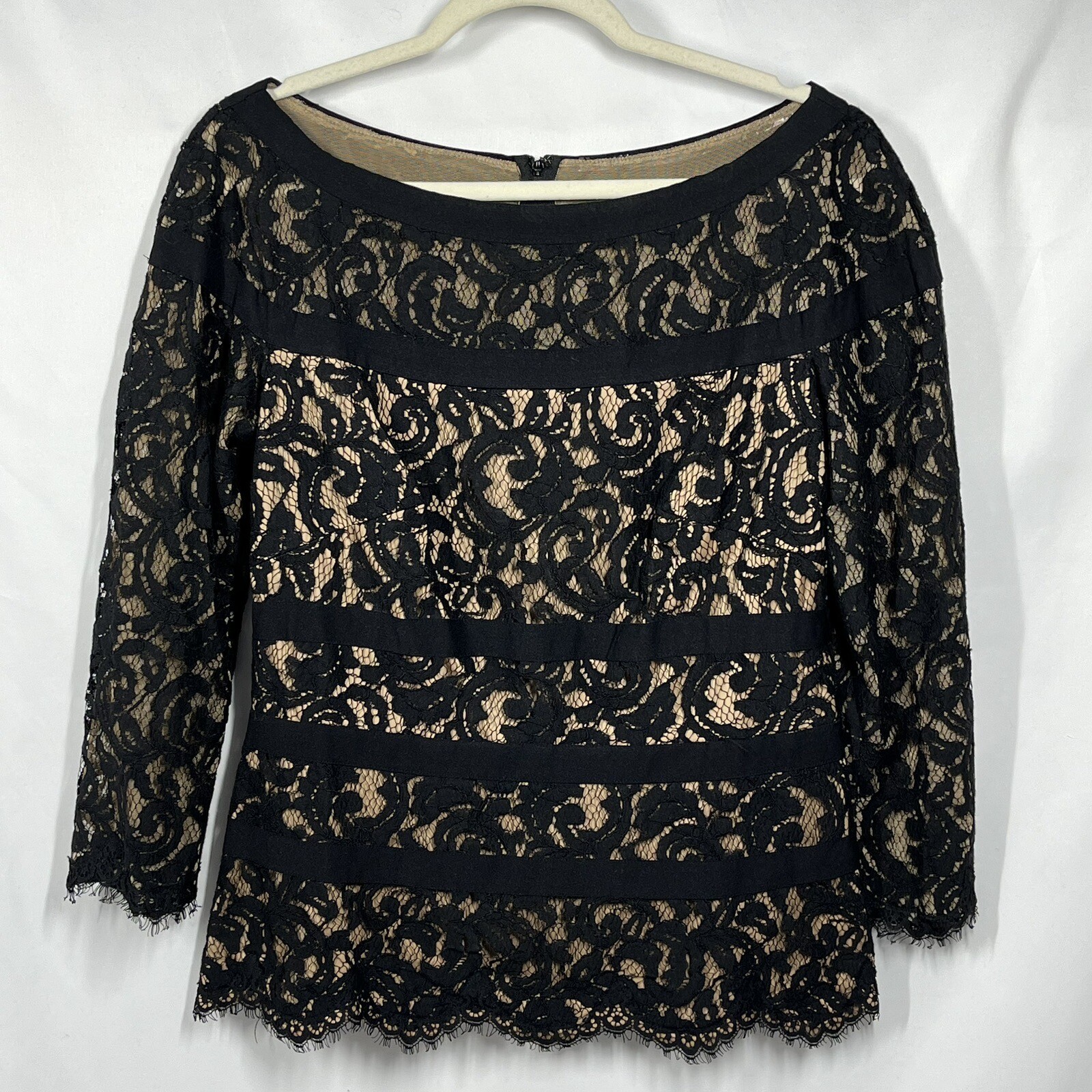 Tadashi Shoji Designer Nude Illusion Lace Black Boat … - Gem