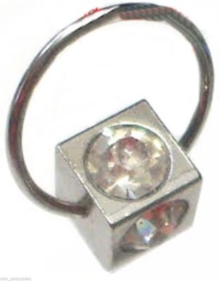 Captive Lip Ear Eyebrow Ring 16 Gauge 7/16" Square 6mm Clear Gems Steel ...