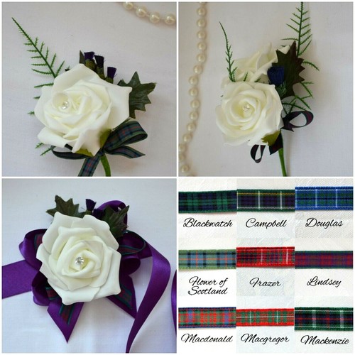Scottish Buttonholes Wedding Tartan Ribbon Single Double Corsage Rose ...