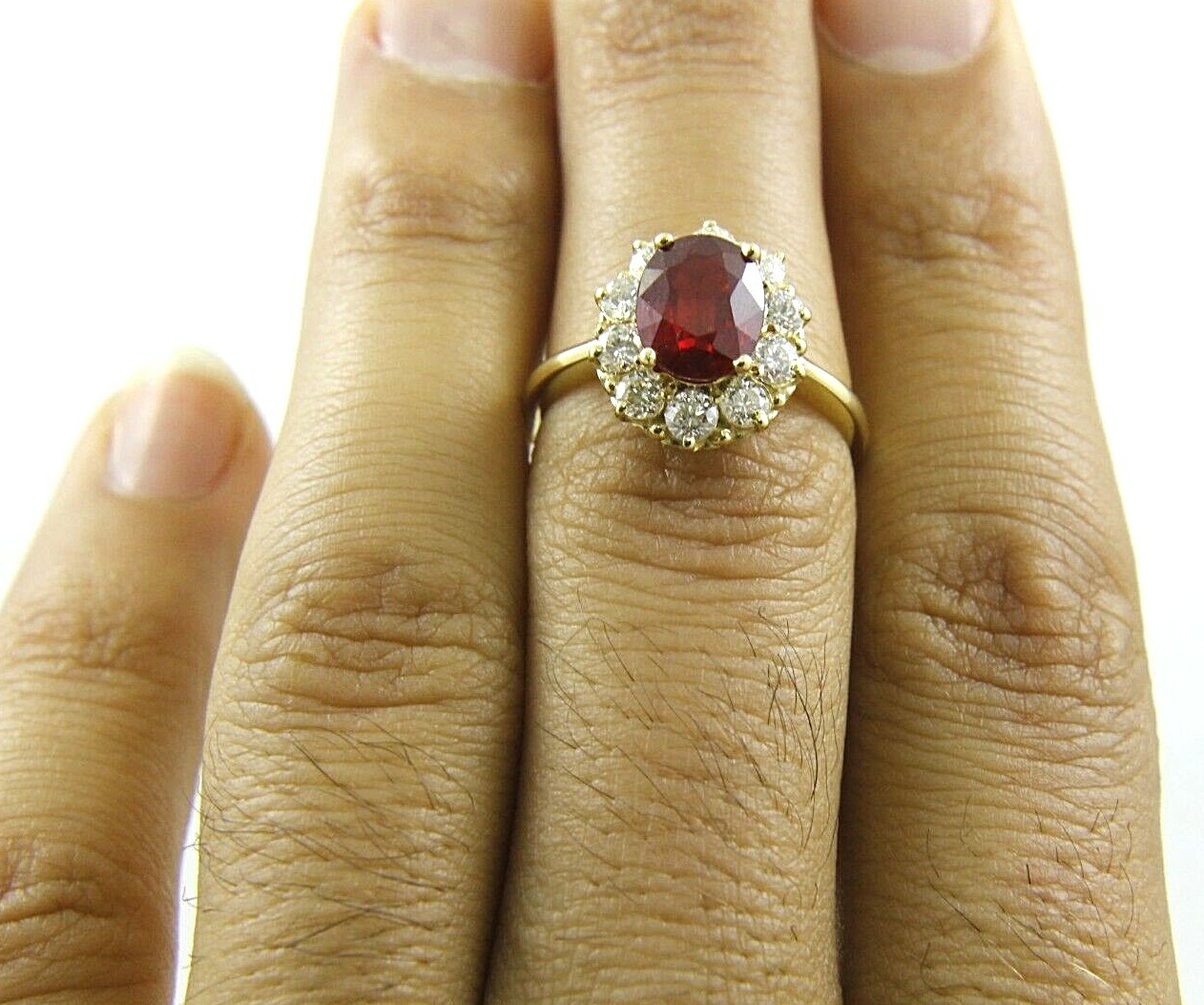 Natural Oval Red Ruby & Diamond Halo Solitaire Ring 14k Yellow Gold 4.11Ct | eBay