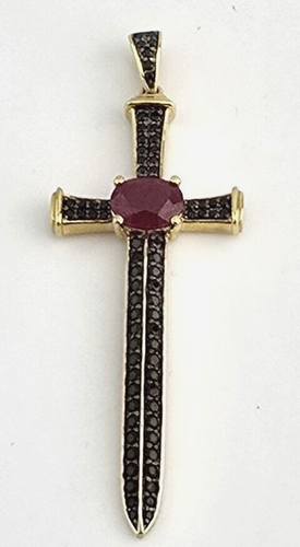 Stunning Sword Dagger Pendant Gold Plated Ruby & Tourmaline 925 10124 ...