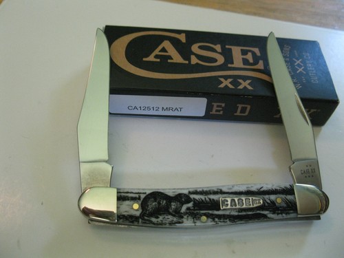 Case XX MUSKRAT Pocket Knife With MUSKRAT SCENE On Smooth Natural Bone ...