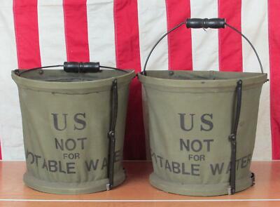 Vintage US Army Canvas Military Water Buckets Collapsible Pails 10 ...