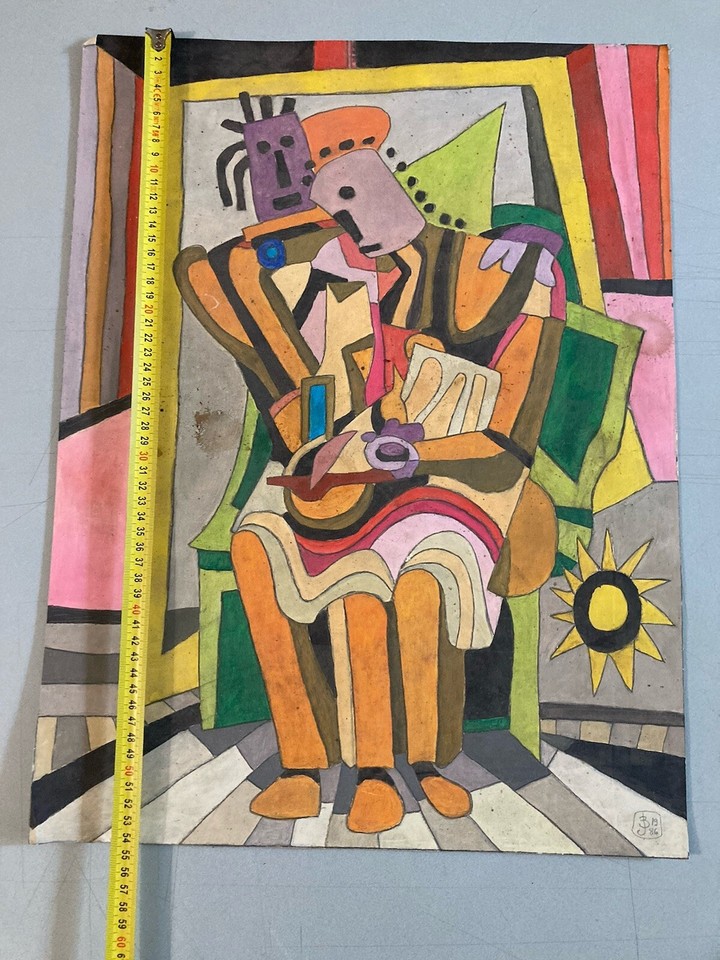 Very Pretty Painting Gouache Woman Couple Cubist 1986 Art Raw to ...