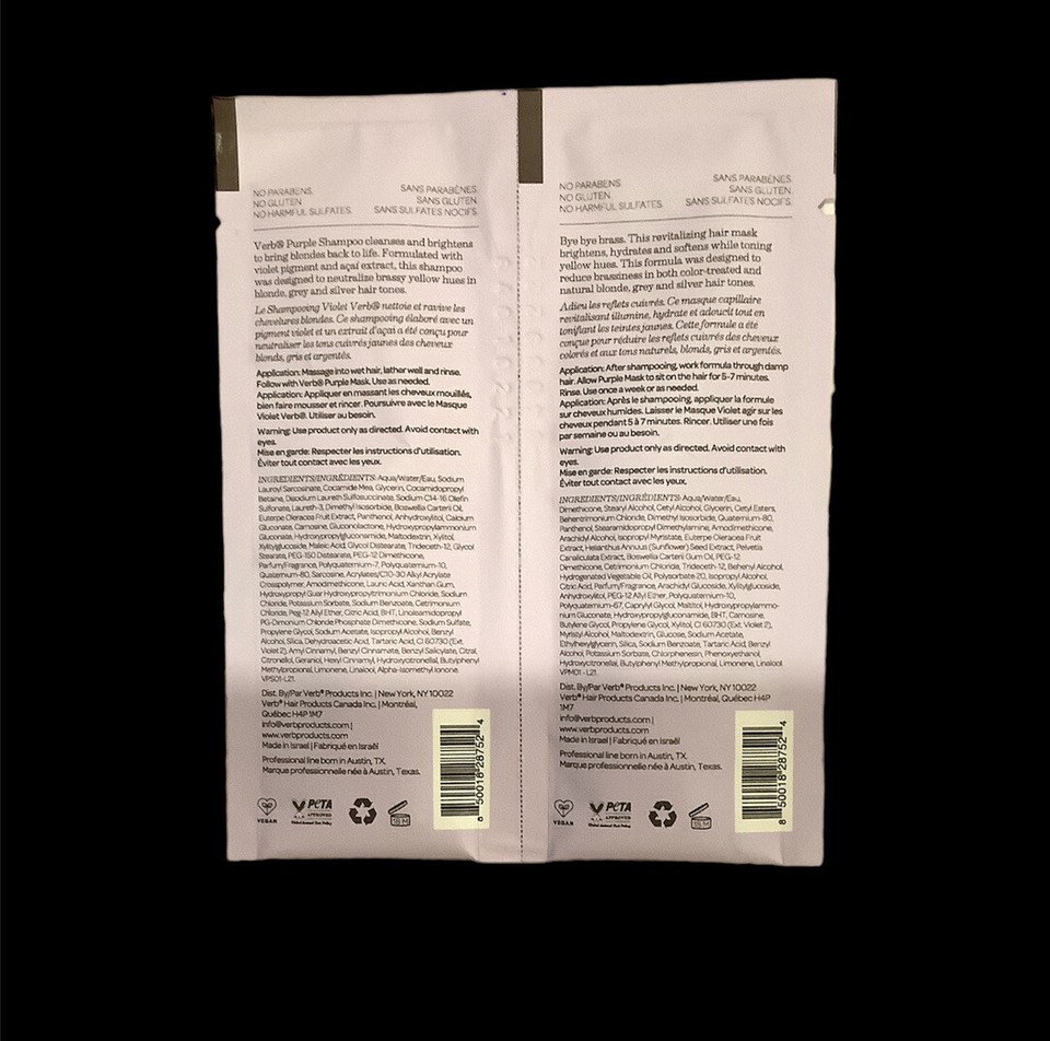 Verb Purple Purple Hair Mask + Verb Purple Shampoo Sample Packet Set ...