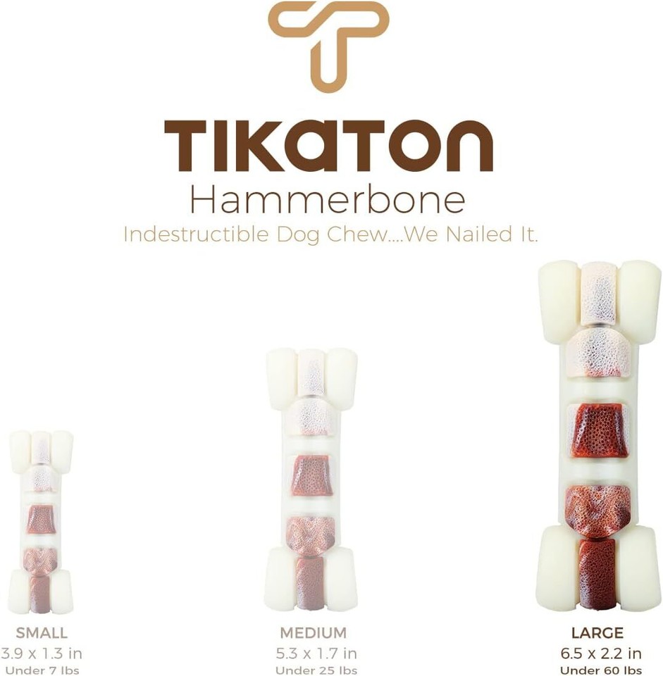 Tikaton Hammerbone Indestructible Dog Chew Toys Bones for Aggressive ...