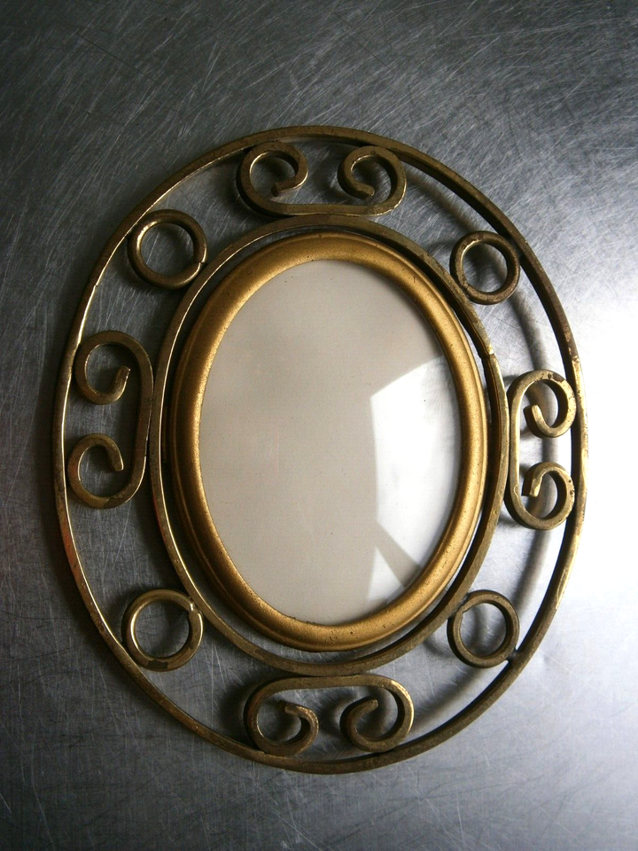 Small Photo Frame 50's Design Brass Curved Glass Oval View 5x6 Gold ...