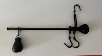 Antique Cast Iron Hanging Balance Scale with Dual Hooks & Counterweight ...