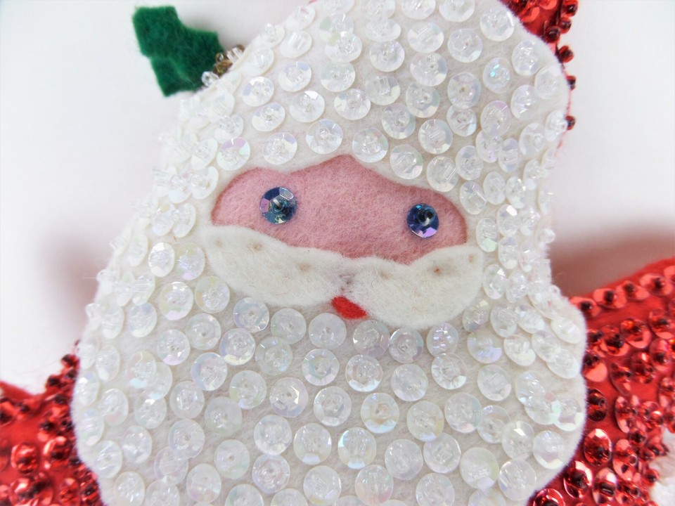 Vintage Felt Sequin Santa Clause Ornament Handmade Stuffed Large 9 ...