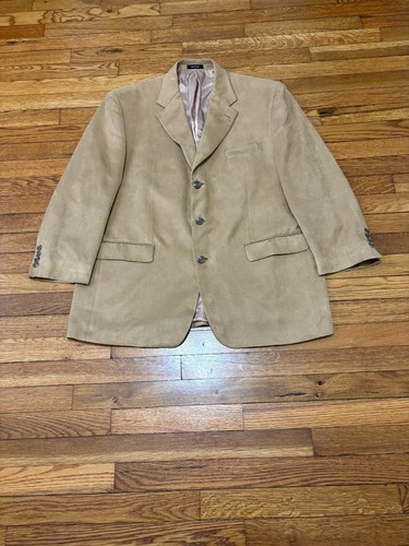 Chaps Men's Blazer Jacket Sz 44R Beige Faux Suede 3 Button Sport Coat ...