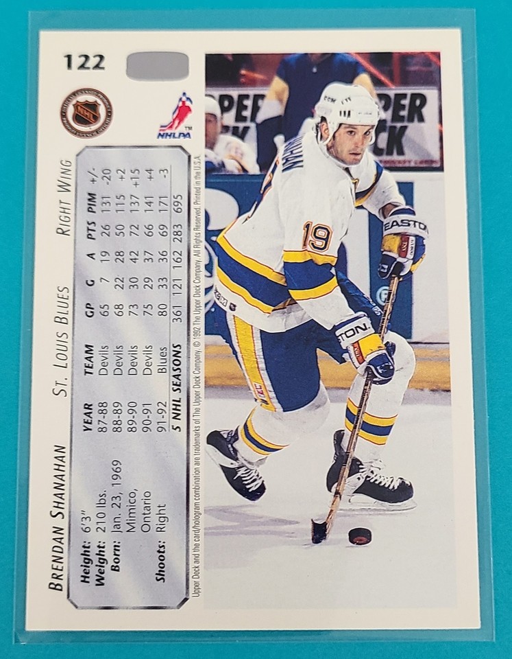 1992-93 Upper Deck #122 Brendan Shanahan St. Louis Blues HOCKEY Card K8 ...