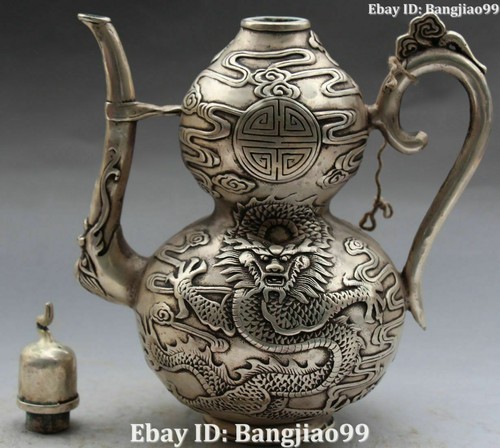 10" Chinese Fengshui Silver Dragon Gourd Wine Pot Flagon Kettle Teapot Statue | eBay