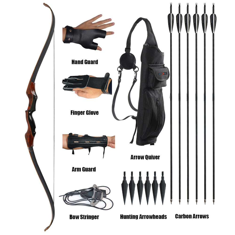 58" Archery Takedown Recurve Bow Wooden Longbow Hunting Bow Set RH 35 ...