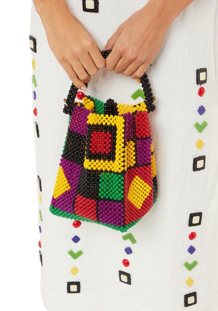 Betina De Luca DEL DUCA Beaded Bucket Shoulder Hand Bag Multi-color ...
