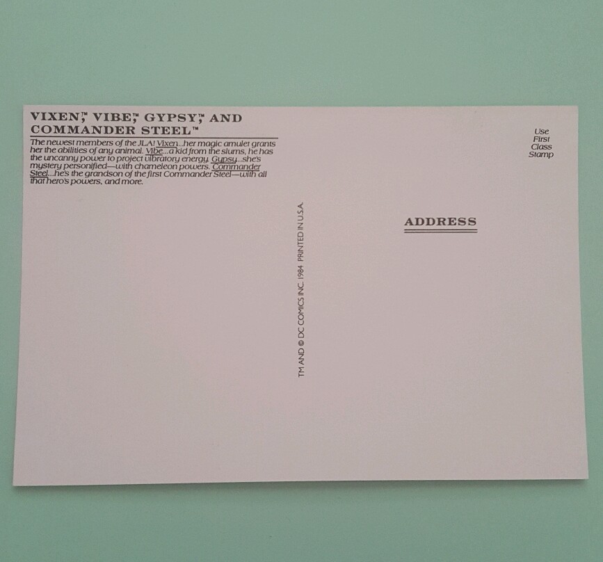 Justice league of america postcard 1984 vixen,vibe,gypsy, commander ...