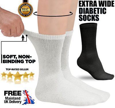 6 & 12 Pairs Mens Non Elastic Diabetic Socks Loose Soft Grip Top Adults ...
