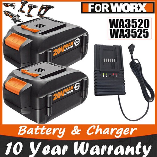 20V For WORX WA3525 20V Max Lithium 6.0Ah Battery & Charger Power Tools ...