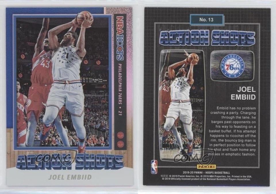2019-20 Panini NBA Hoops Action Shots Joel Embiid #13 02v3 | eBay