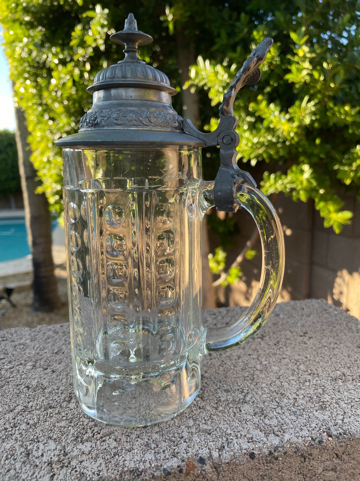 Antique Sachsen Saxon Glass Beer Stein Tankard Pewter Lid Soldier ...