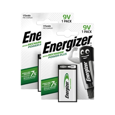 2 x Energizer Rechargeable 9V batteries Recharge Power NiMH 175mAh ...