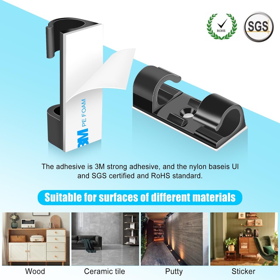 50pcs Medium Self Adhesive Cable Clips Black,Wire Clips Cable ...