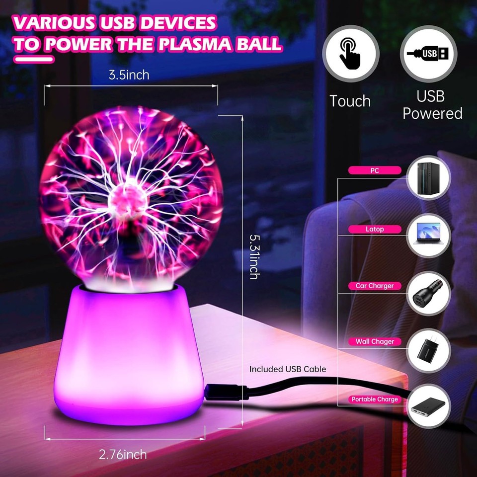 Plasma ball ambient light USB plug-in touch-sensing seven-color ball ...
