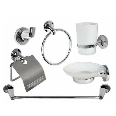 SET BAGNO MODERNO IN ACCIAIO CROMATO E VETRO SATINATO 6 PEZZI ARREDO ...