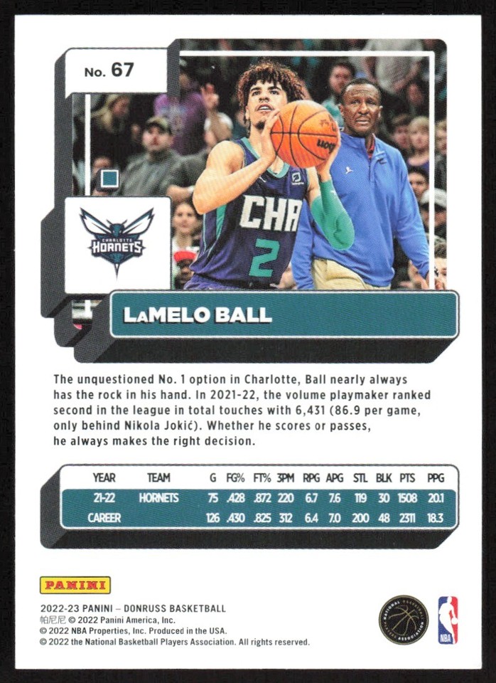 2022-23 Donruss LaMelo Ball #67 Charlotte Hornets | eBay