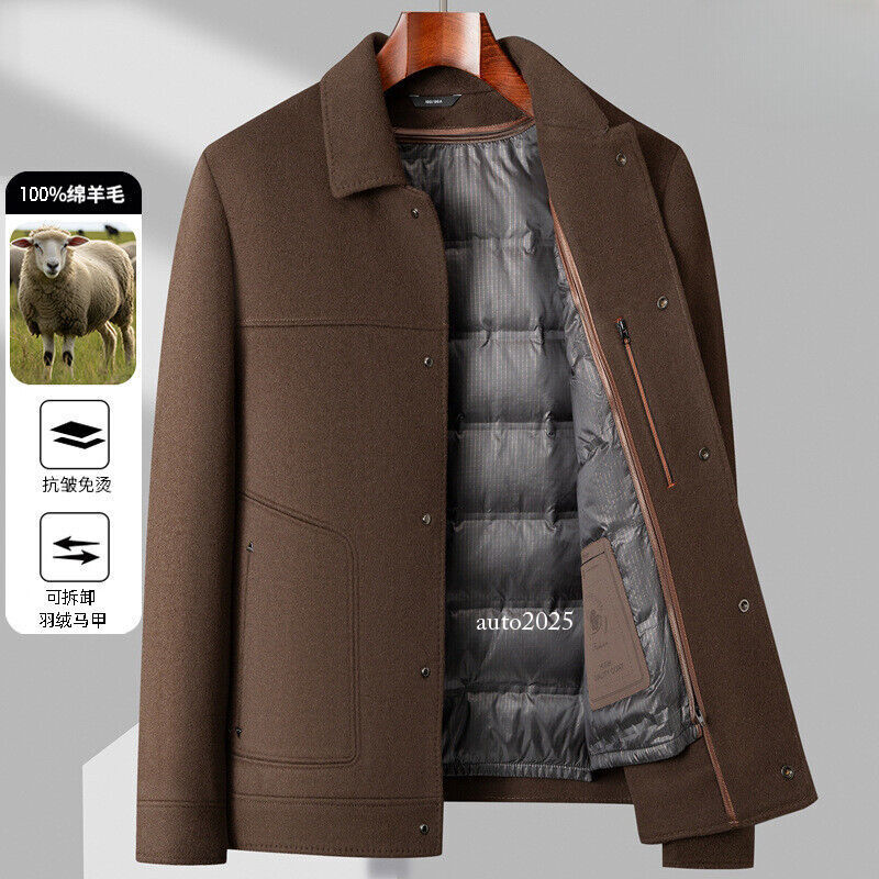 100% Sheep Wool Jacket Short Mens New Winter Thickened Down Lining ...
