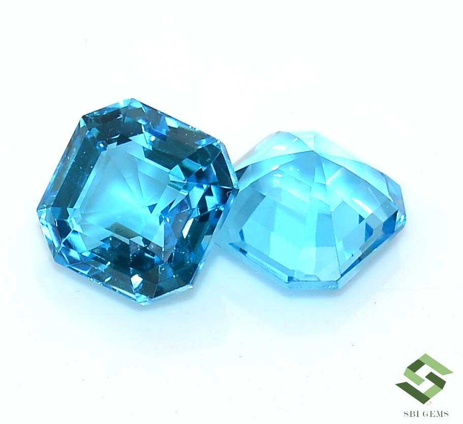 10x10 mm Natural Swiss Blue Topaz Octagon Cut Pair 12.90 CTS Loose ...