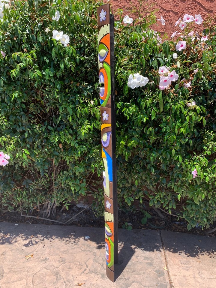 Tiki Totem Wood 3 Face Mask Tropical Patio Bar Decor 60"x 7" | eBay