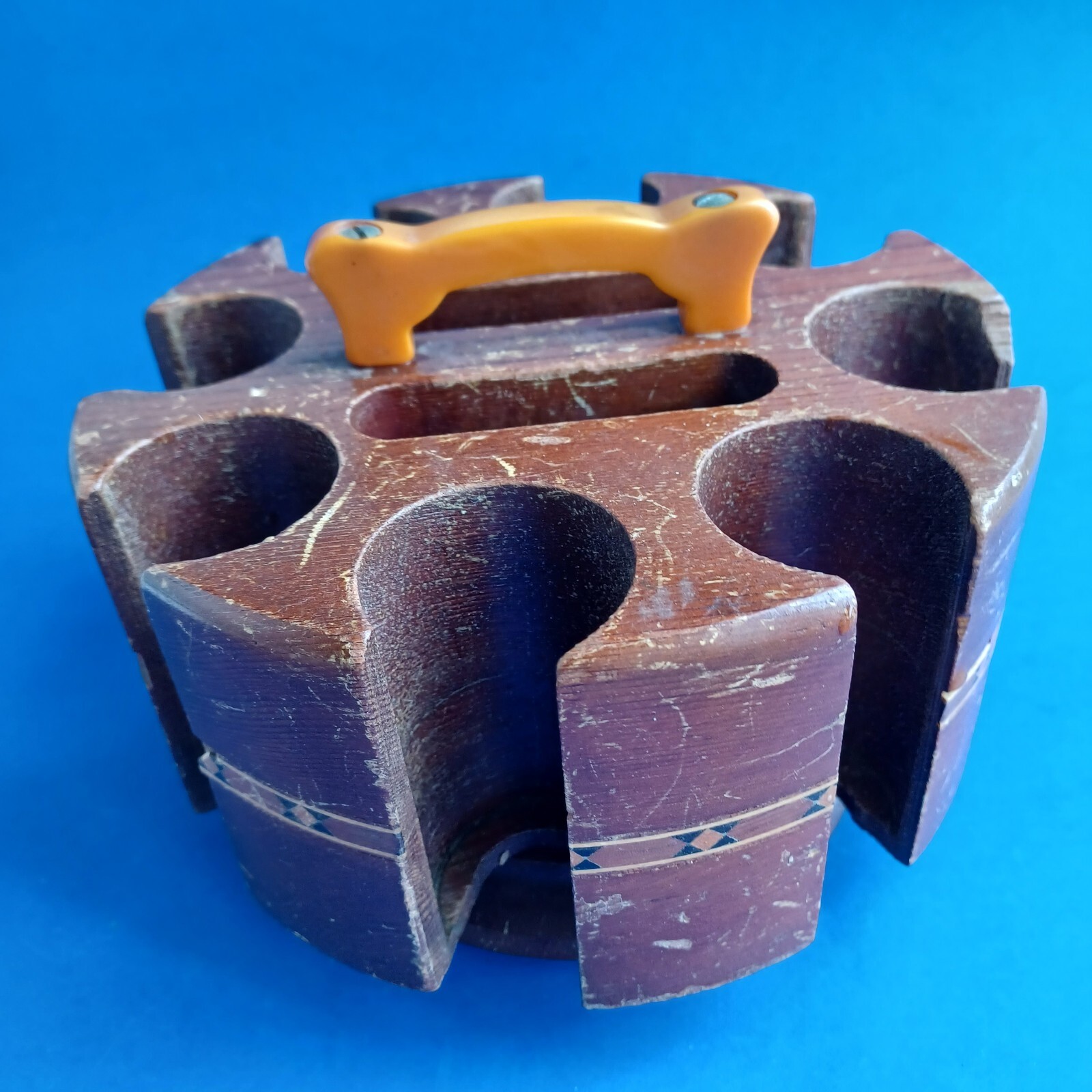 Vtg Wood Rotating Poker Chip Caddy with BAKELITE HANDLE tested Inlay ...