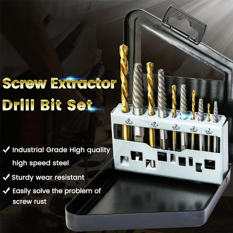 10Pcs Screw Extractor Set Remove Broken Bolts Fasteners Easy Out Drill ...