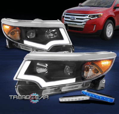 For 2011-2014 Ford Edge LED Tube Black Halogen Projector Headlight+Blue ...