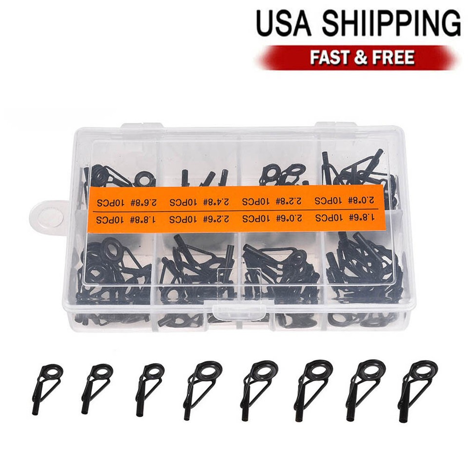 8 Sizes Set Ceramic Fishing Rod Guide Tips Top Eye Rings Line Repair ...