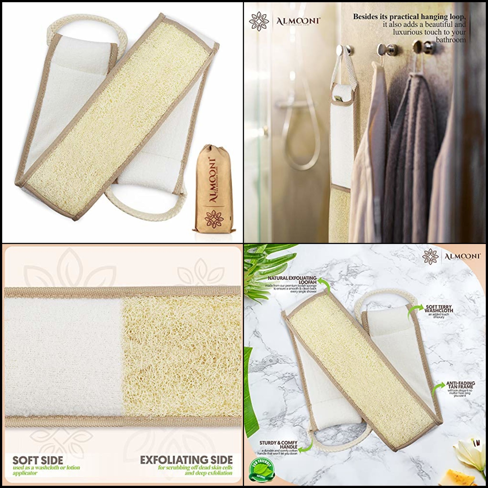 Exfoliating Natural Loofah Back Scrubber Shower Clean Your Back Deeply ...
